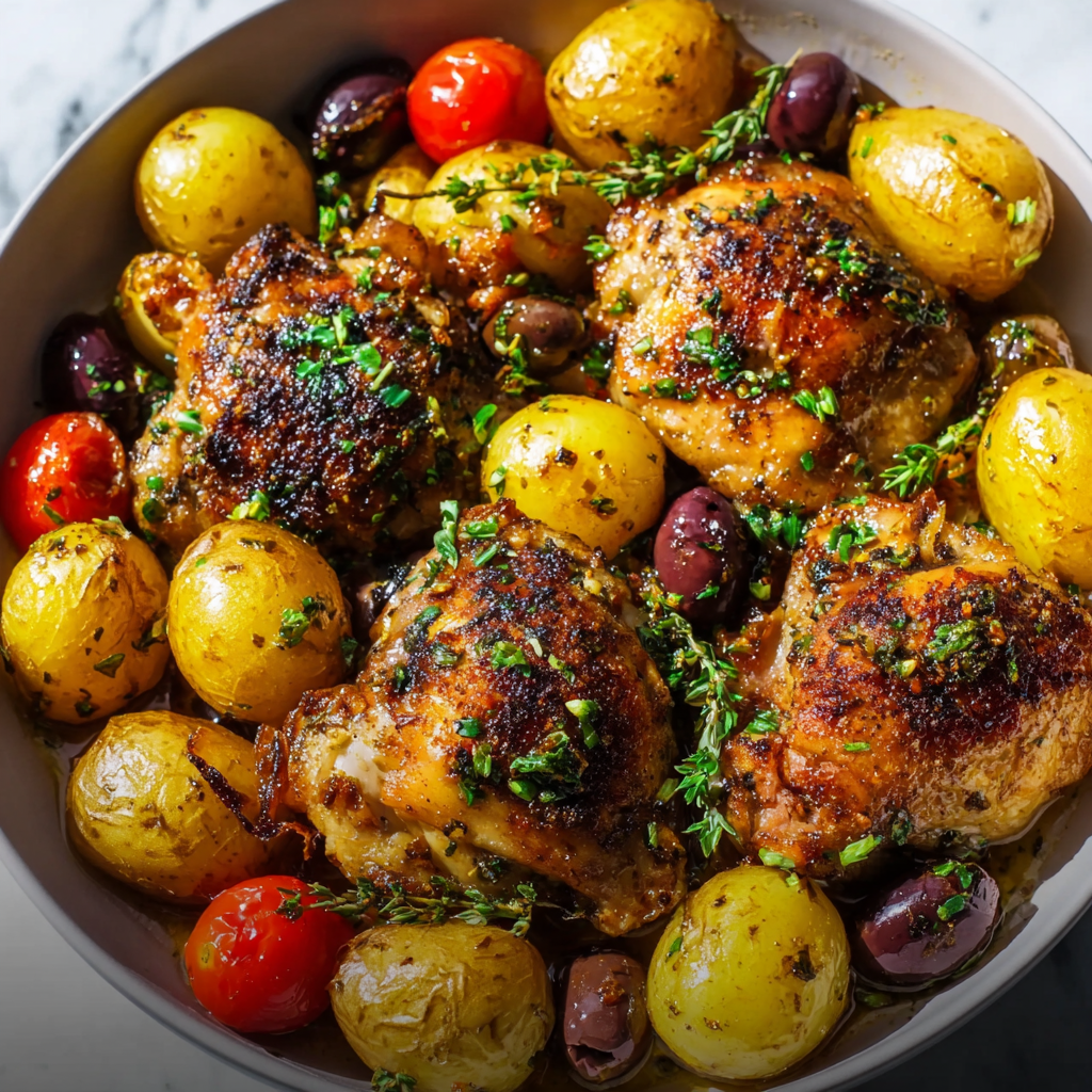 Roasted Mediterranean Chicken Thighs with Crispy Baby Potatoes: A ...